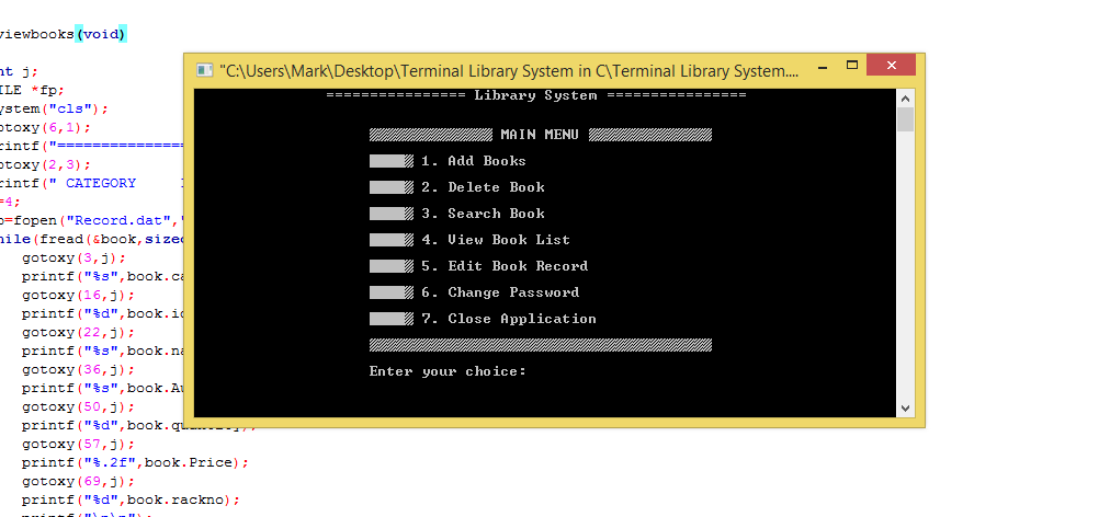 Terminal Library System in C with Source Code | SourceCodester